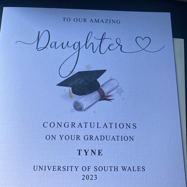 Personalised Daughter Graduation Card- With Cap & Scroll- Name and ...