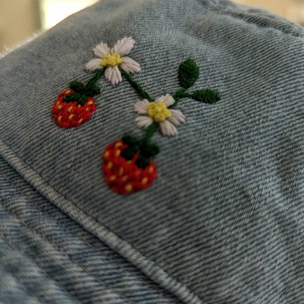 Strawberry Bucket Hat, Coquette, Embroidered Hat, Cottage Core ...