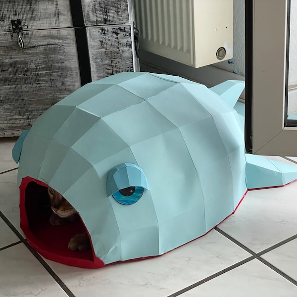 DIY Paper Cat House "whale", Papercraft 3D Cat Cave, Do It Yourself Cat ...