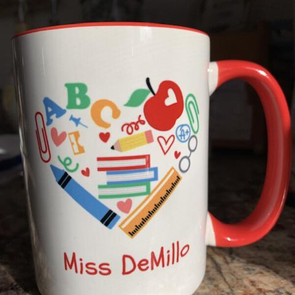 Personalized Teacher Mug: Cute Classroom Supplies Design, Custom Name ...