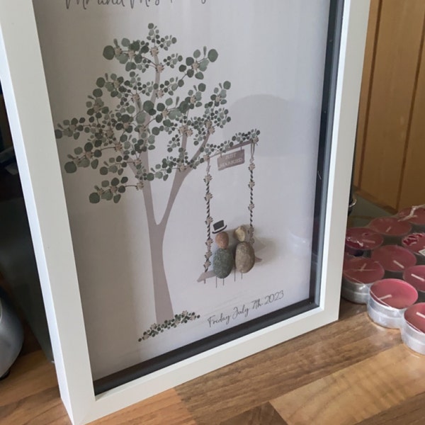 Personalised Wedding Swing Pebble Picture - Pebble Art Wedding - Framed ...