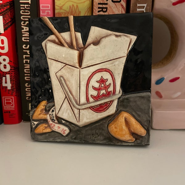 CHINESE TAKE-OUT Ceramic Art Tile, Aqua, 4 X 4 Handmade Tile, Chinese ...