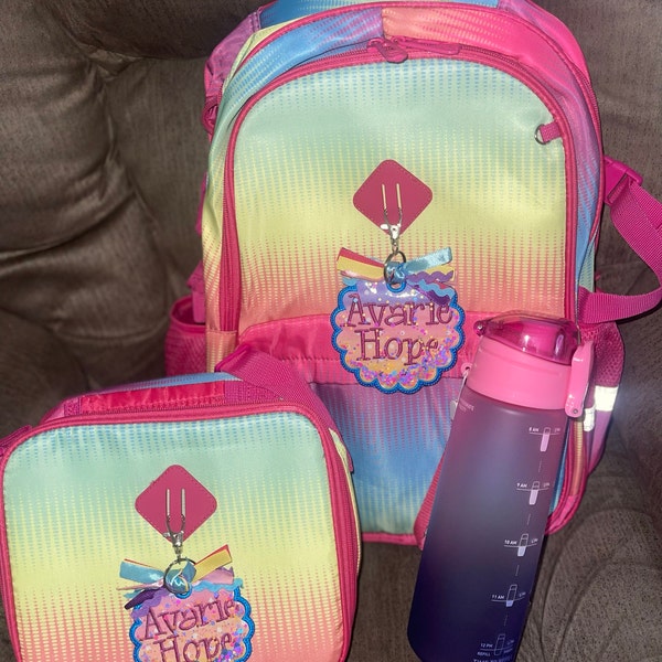 Personalize Fabric Bag Tag | Embroidered Glitter Name Shaker | Back to ...