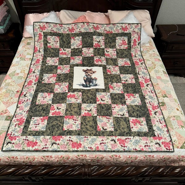 Highland Cow Puddle -fabric Panel Square ~4, 5, 6, 8, 10, 12, 14; for ...