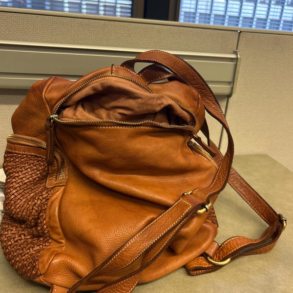 Cognac Soft Leather Backpack, Soft Italian Backpacks, Handmade Leather ...