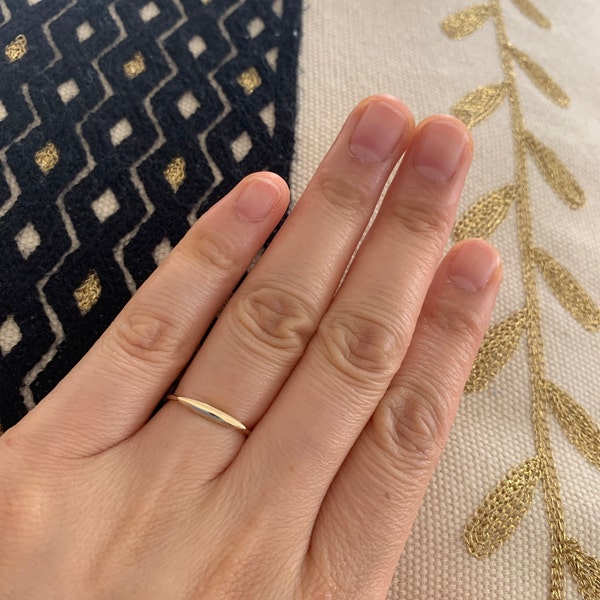 14K Solid Gold Rectangle Bar Ring, Plain Stacking Ring, Thin Gold ...