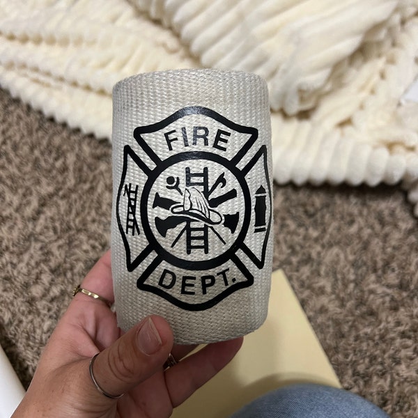 Fire Hose thin Red Line Firefighter Can Cooler Upcycled Can Cooler ...