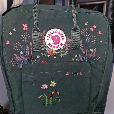 Hand Embroidery on Fjallraven Kanken Backpack With Flowers and Rainbow ...