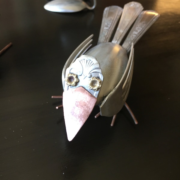 Spoon Bird Silverware Sculptures Silver Copper Eclectic Metal Art ...