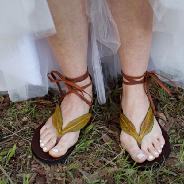 Gum Leaf Sandals,womens Sandals,handmade Leather Sandals,fairy Wedding ...