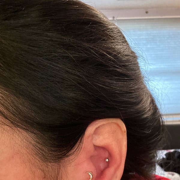 14K Solid Gold Crescent Tragus Piercing /minimalist Flat Back Helix ...