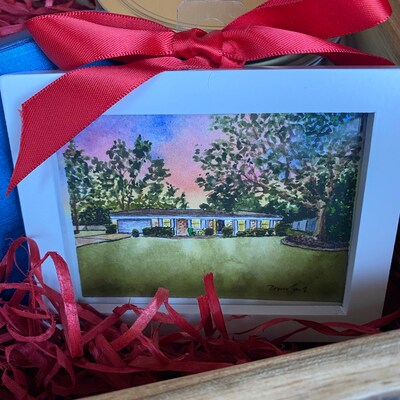 HAND PAINTED Watercolor House Portrait, Realtor Gift Basket, House ...