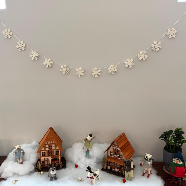 All White Snowflake Garland - Dye-cut Wool Snow Flakes Felt Banner ...