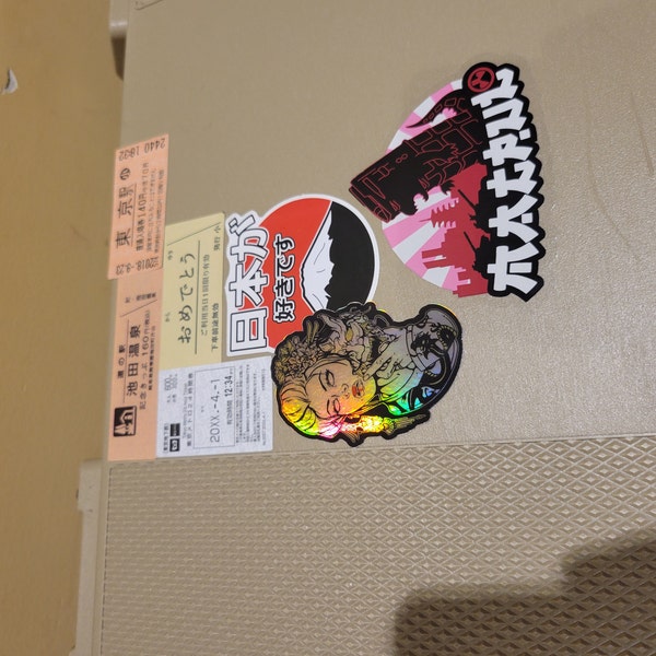 Geisha & Oni Mask Holographic Sticker - Weather-resistant Vinyl Decal ...