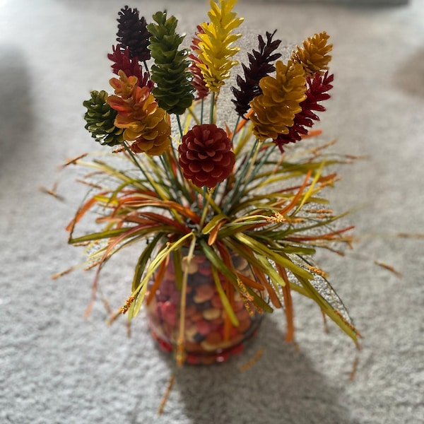 Fall Pine Cone Flowers, ONE DOZEN, ORIGINAL, on 12-inch Stems ...