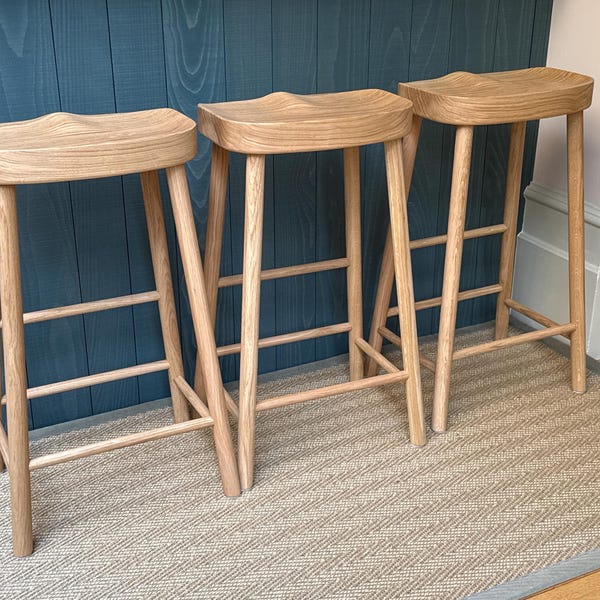 CLASSIC Oak Stool/ Handmade to Any Height/ Solid Oak Kitchen Island Bar ...