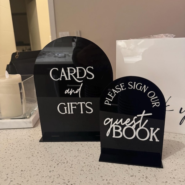 Frosted Arch Acrylic Duo Sign, Cards and Gifts Sign, Guestbook Sign ...