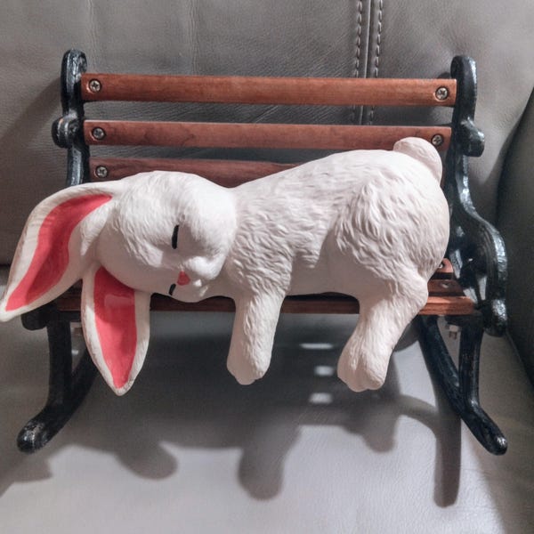 Hand-made Ceramic Sleeping Bunny - Rabbit - Shelf Sitter - 70s Vibe ...