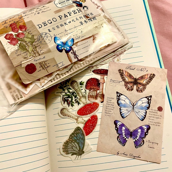 200 Pcs Retro Nature Junk Journal Kit, Flowers Sticker Pack, Memo Deco ...