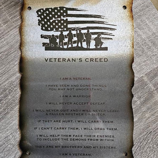 Veterans Creed Metal Scroll, Veteran Gift, Fourth of July, Memorial Day ...