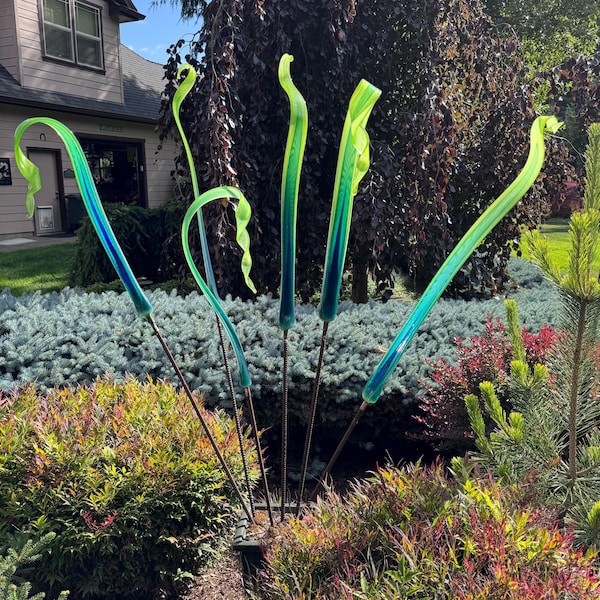 Made to Order - 6 Multi Colored Fronds - Hand Blown Glass Garden Art - Etsy