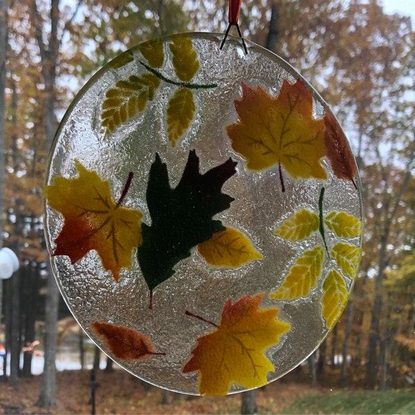 Fall Leaves Suncatcher, Fused Glass, Large Sun Catcher - Etsy