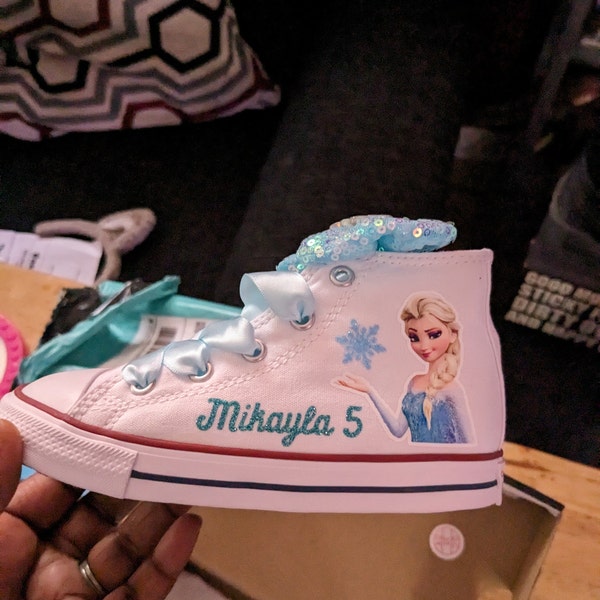 Custom Princess Elsa Converse With Sparkle Bows Personalized Frozen ...