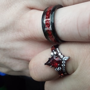 Skye Natural Red Garnet Couples Ring Set His and Hers Matching Wedding ...