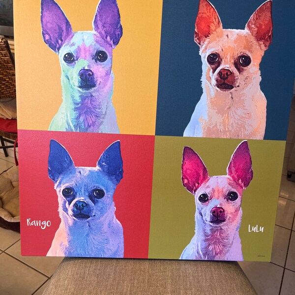 Andy Warhol Custom POP ART Pet Dog Cat Portrait From Photo on Large ...
