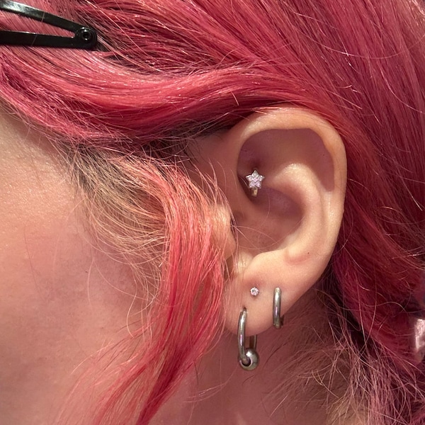 Diamond Rook Baguette Cut Huggie Hoops • Cartilage Hoop Earrings • Tiny ...