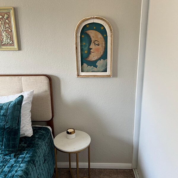 Tarot Moon With Face Art | Eclectic Cottagecore Wall Decor in Arched ...
