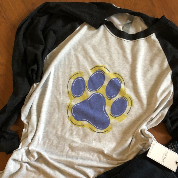 Cute Hand Drawn Paw Print Blue Yellow Sublimation Design Digital ...