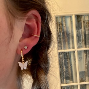 Upper Lobe and Ear Gold Cartilage Hoop Earring, Single Anti Tragus ...