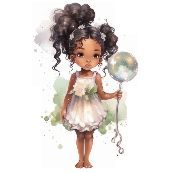 29 Watercolor Cute Little Black Girl Clipart Bundle , Watercolor ...