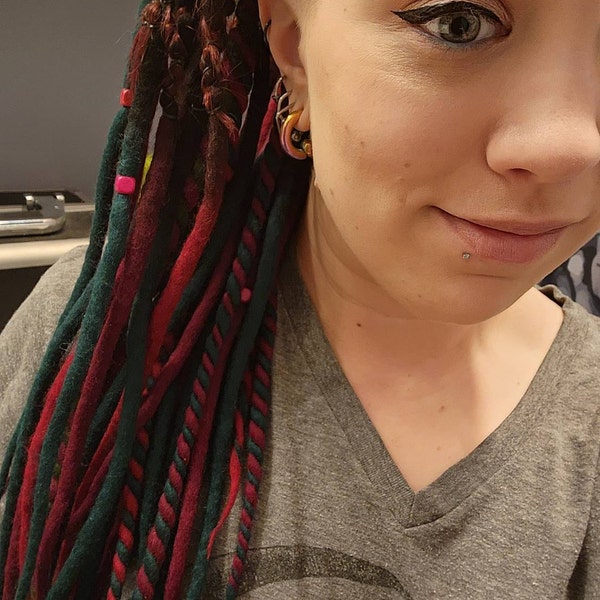 Double Ended Wool Dread Extensions Bohemian Dreads Dark Brown Emerald ...