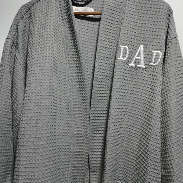 Personalized Gray Waffle Robe – Custom Men's Robe – Embroidered Robe ...