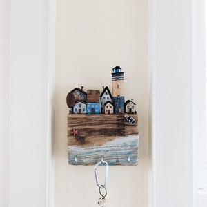 Driftwood Long Key Holder Village Wall Hanging Home Art Decor Nautical ...