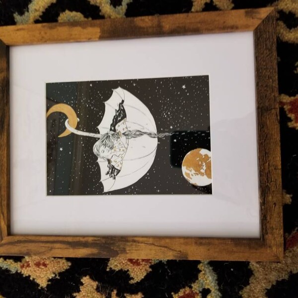 Moon Bathing , Original Black and White Painting Art Ink Illustration ...