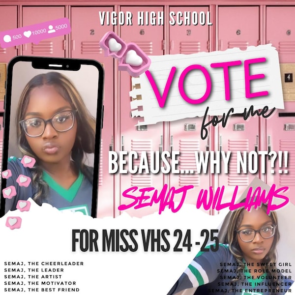 Homecoming Queen Campaign Flyer | DIY Vote for Me Election High School ...
