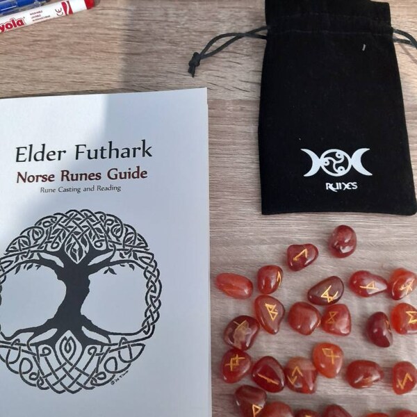 Rune Stones Gift Set Includes 21 Page Guide Book and Free Satin Lined ...