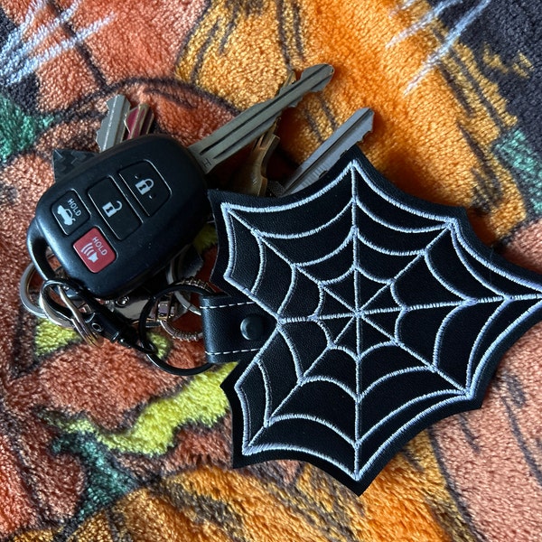 Spider Web Heart Embroidered Faux Leather Keychain - Etsy