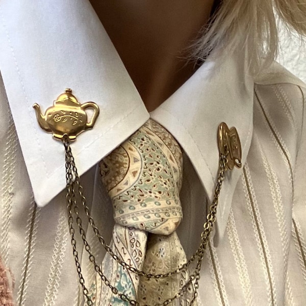 Brass Teapot Collar Pins, Collar Chain, Collar Brooch, Lapel Pin ...