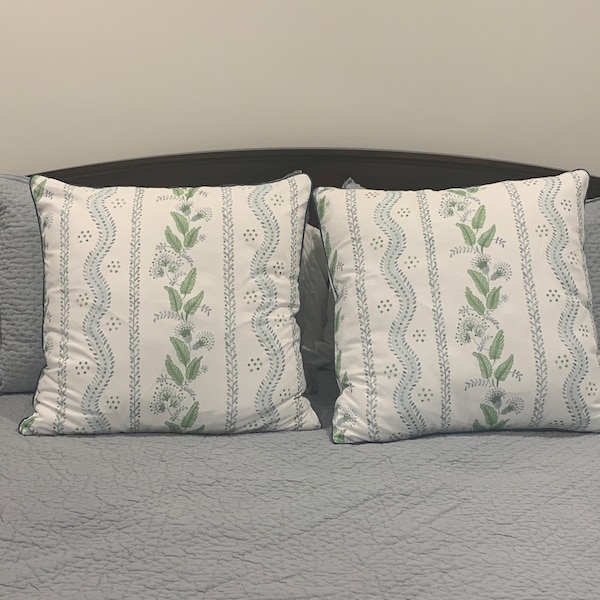 Danika Herrick Blue Green Floral Vines Pillow Cover - Grandmillenial ...