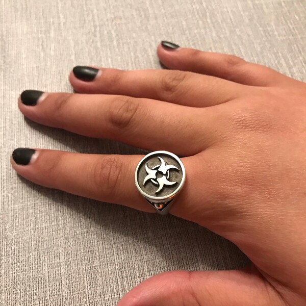 Bio Hazard Signet Ring- Solid Sterling Silver - Etsy