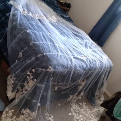 Sequin Lace Starfish Seaweed Bridal Veil, Soft Tulle Beach Themed ...