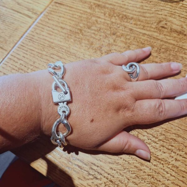 Oversized Thick Chain Womens Padlock Bracelet• Chunky Key-lock Cuban ...