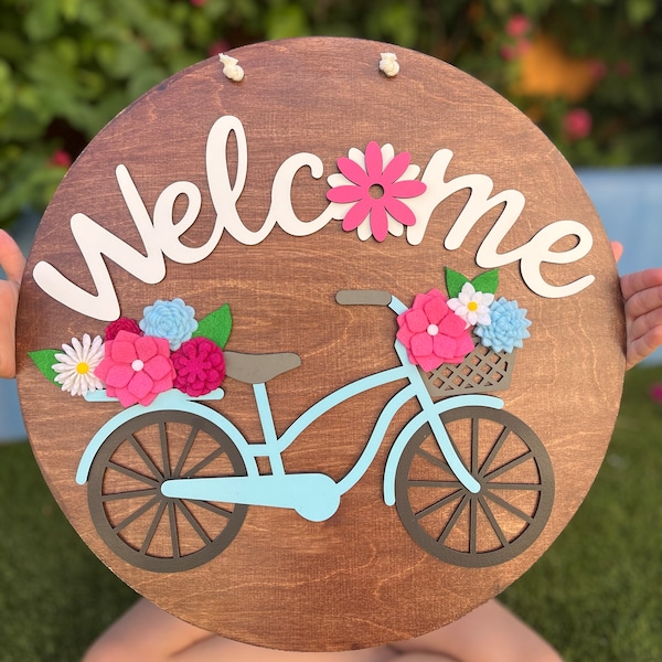 Welcome Bicycle Sign, Round Door Hanger Svg, Glowforge Laser Cut File ...