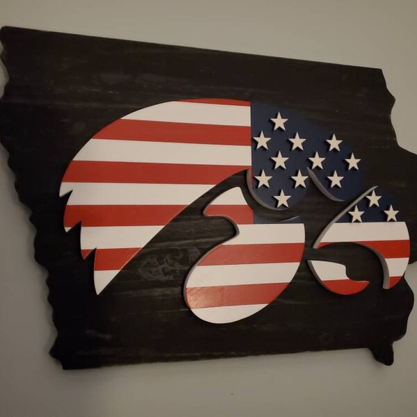 3D Iowa Hawkeye American Flag State Map Cutout - One of A Kind Sign ...