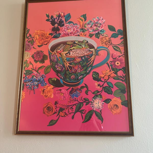 Frog in A Coffee Cup - Frog Kitchen Decor - Maximalist Wall Art - Frog ...