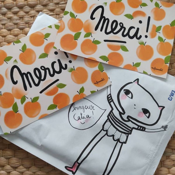 Merci ! Post Card With All Over Apricots Background . French Post Card ...